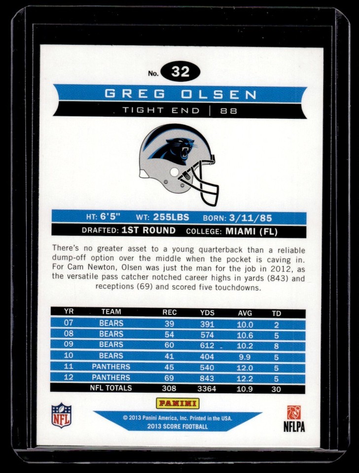 2013 Score Greg Olsen Carolina Panthers #32 | eBay