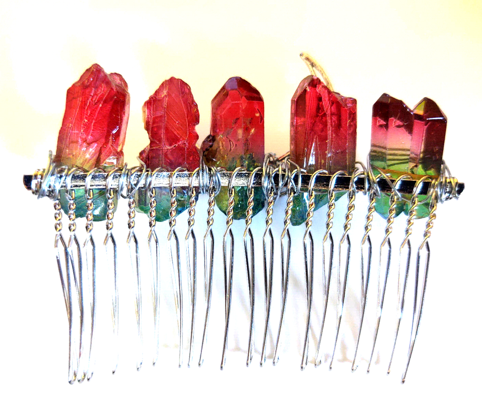 Crystal Moon Hair Comb Slide Witch Gothic Magic Salem Celestial Red ...