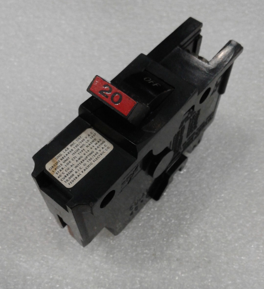 NA120 / 20 FEDERAL PACIFIC STAB-LOK BREAKER 1 POLE 20 AMP 120V (2 YEAR ...