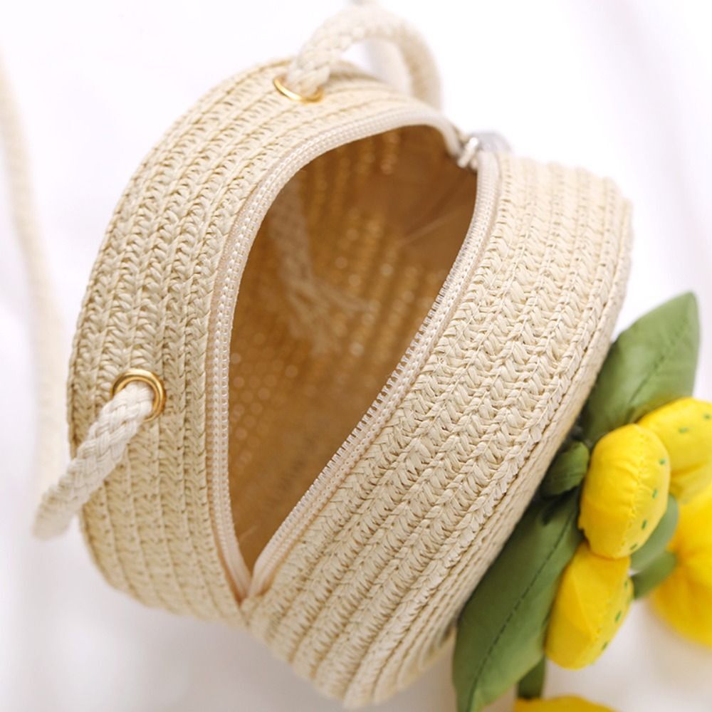 Handmade Woven Kid Beach Bags Flower Storage Basket Cute Girl Straw Bag ...