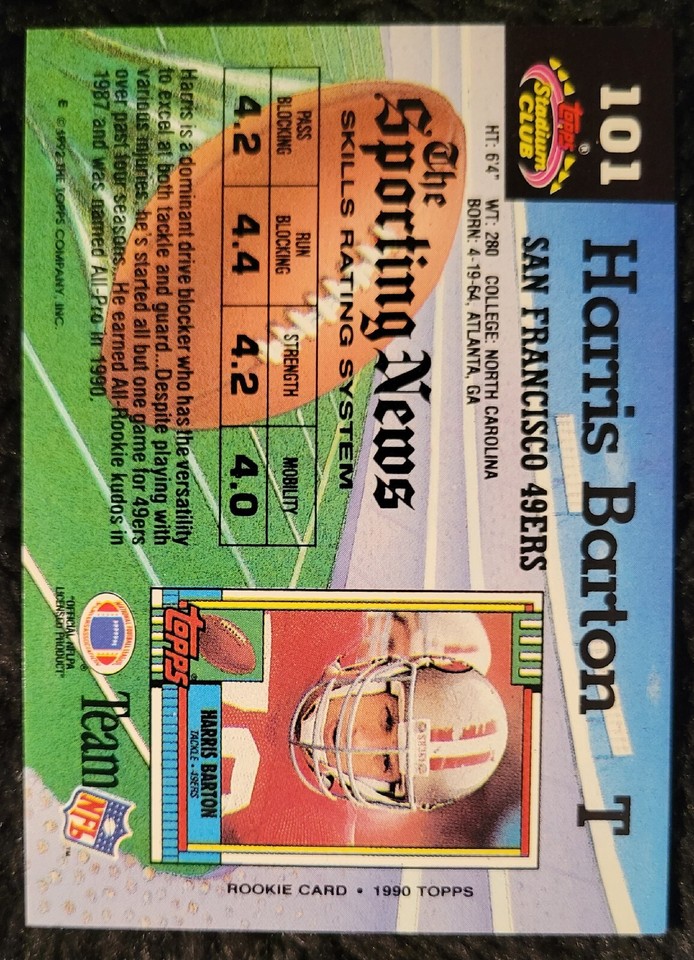 1992 Stadium Club HARRIS BARTON Football Card (San Francisco 49ers ...