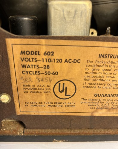 Vintage Tube Radio Packard Bell 602 Dual Tuning Stationized Art Deco ...
