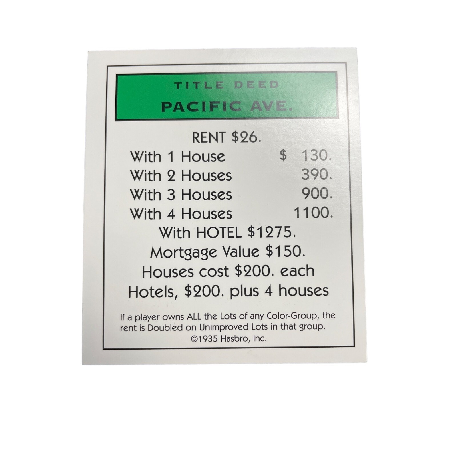 Monopoly Classic Pacific Ave Property Title Deed Card Replacement u | eBay
