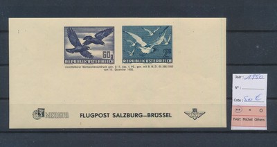 LS23324 Austria 1950 cv 50 EUR animals fauna flora birds imperf sheet ...