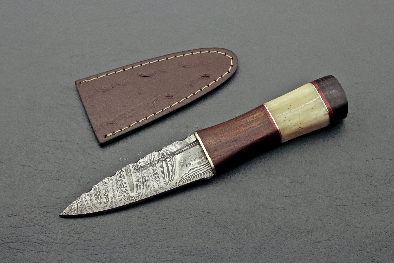 Custom Handmade Damascus Steel Sgian Dubh Scottish Dirk Knife + Sheath ...