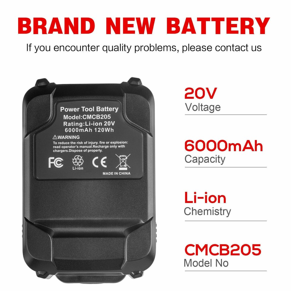 2PACK 20V 6.0AH For Craftsman 20 Volt MAX Li-ion Battery CMCB204 ...