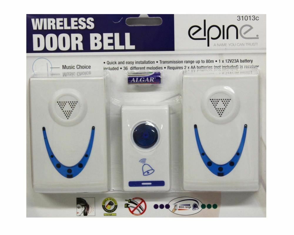 ELPINE double WIRELESS DOOR BELL RANGE 80M 36 MELODIES WIRE LESS ...