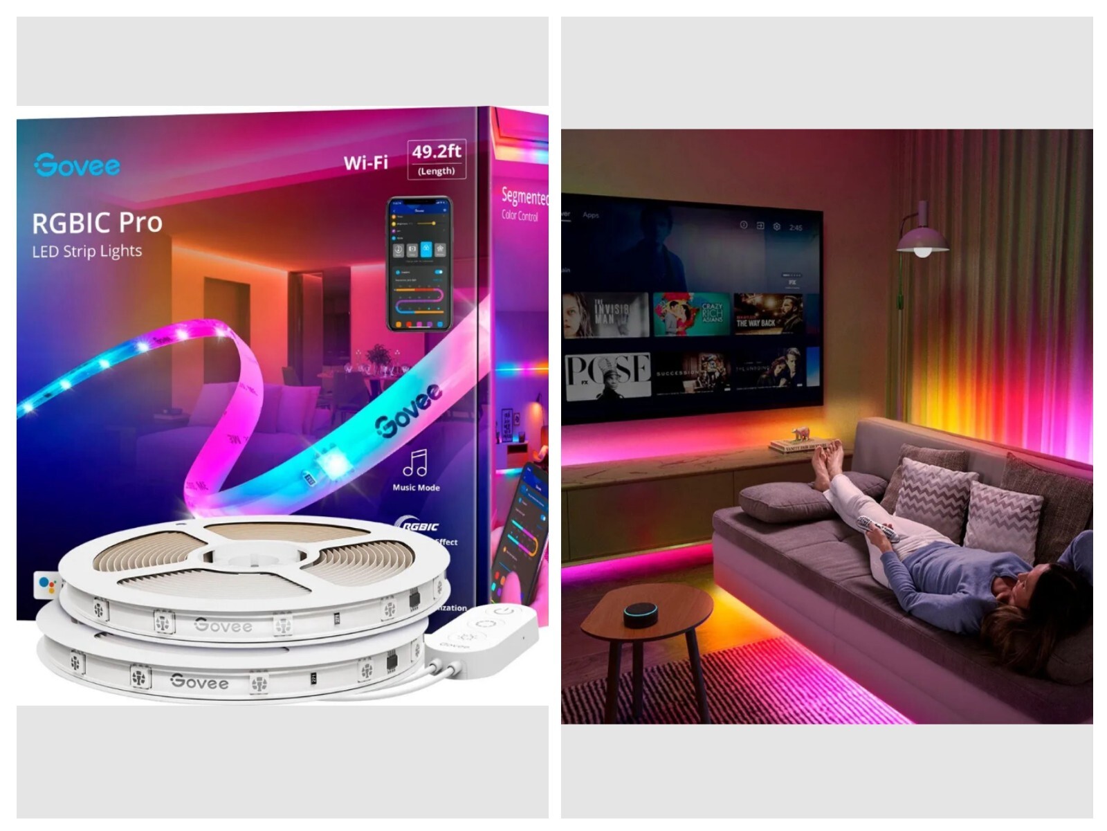 Govee 49.2' Wi-Fi RGBIC Led Strip Light Music Mode BR, LR, Kitchen, TV ...