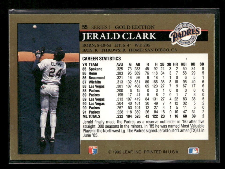 Jerald Clark 1992 Leaf #55 Black Gold | eBay
