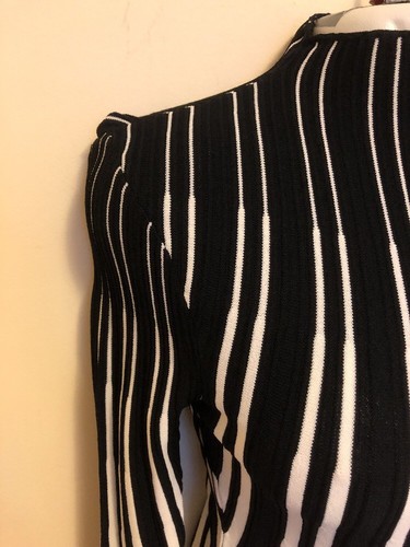 New Cyrus Long Sleeves Knitted Top Black & White Pullover Sweater w ...