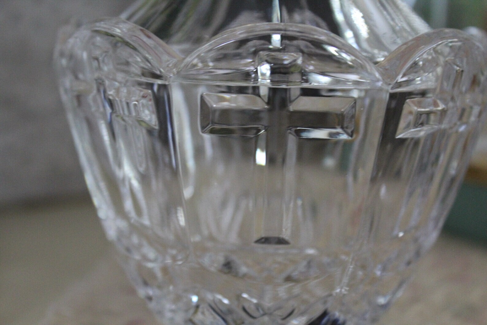 Crystal Glass Jar Cross Lid Christian Religious Keepsake Trinket Box ...