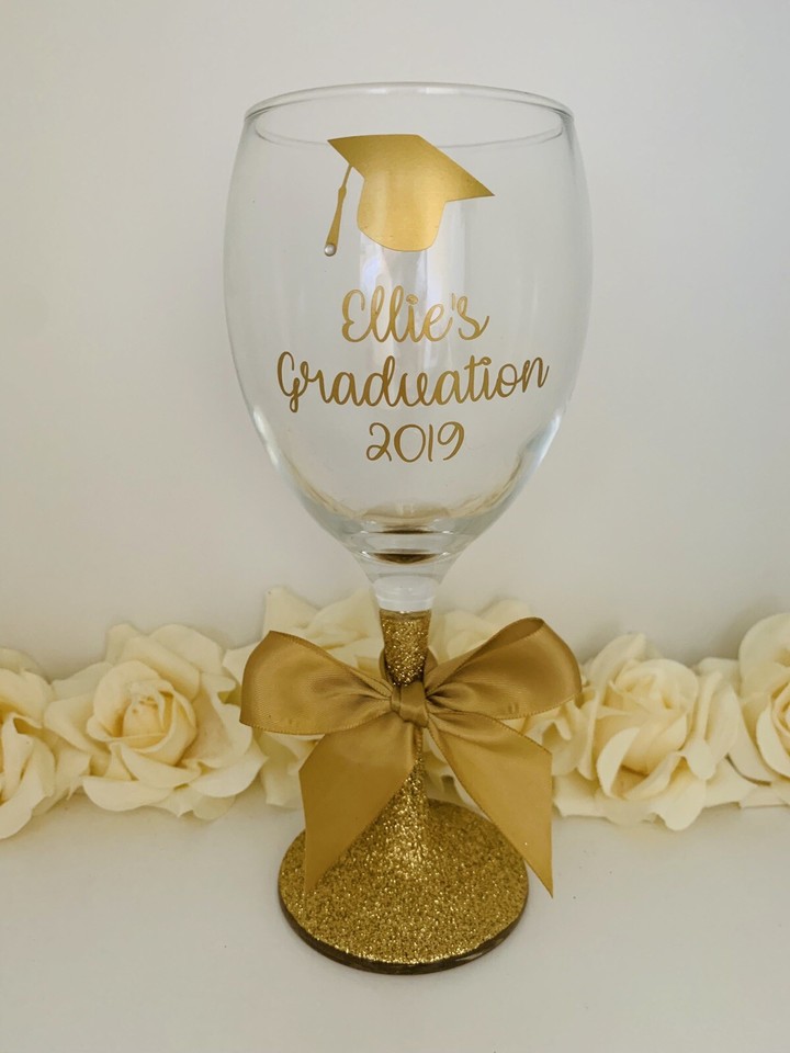 Personalised Glitter Graduation Glass - Any Name And Colour | eBay UK