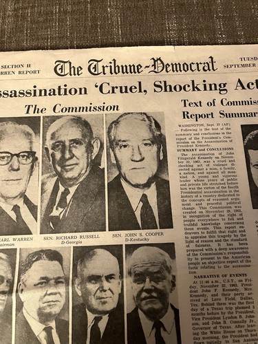 Vintage Newspaper Sept. 29, 1964 Report -The Commission - Kennedy ...