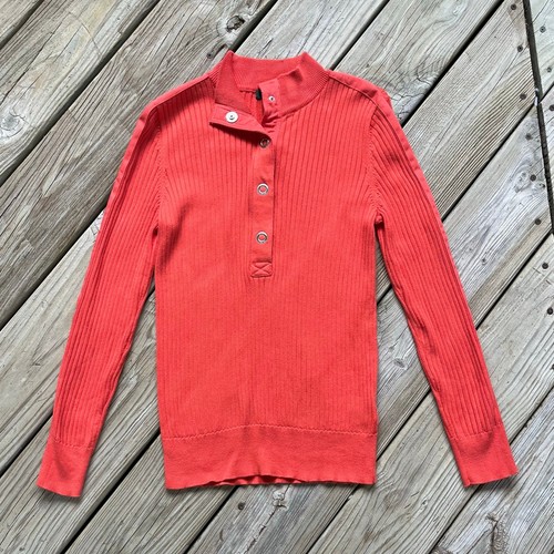 Lauren Ralph Lauren Women's Orange Ribbed Knit Snap Front Sweater Size ...