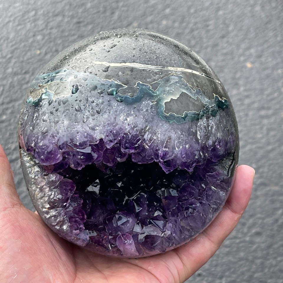 4.02LB Natural Amethyst geode quartz ball crystal Start smiling sphere ...