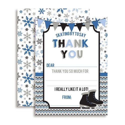 Ice Skating Birthday Thank You Notes for Boys, Ten 4" x 5.5" Fill In ...