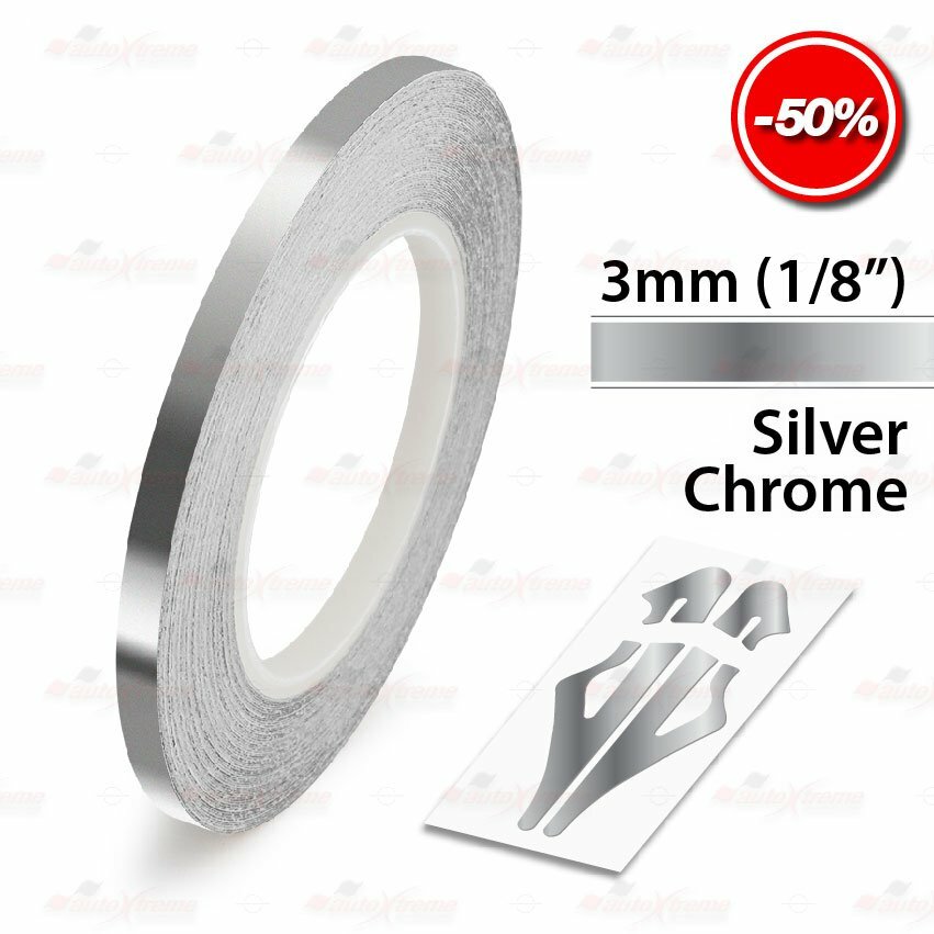 SILVER CHROME 3mm 1/8" Roll Pin Stripe PinStriping Line Tape Vinyl Car ...
