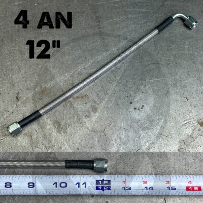 12" Stainless Steel Braided Hydraulic Line (-4AN 90 Degree to -4AN ...