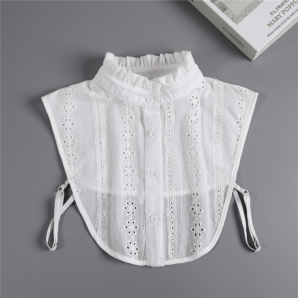 Cotton-Linen Blend High Neck Collar Vintage-Inspired Elegant Eyelet ...