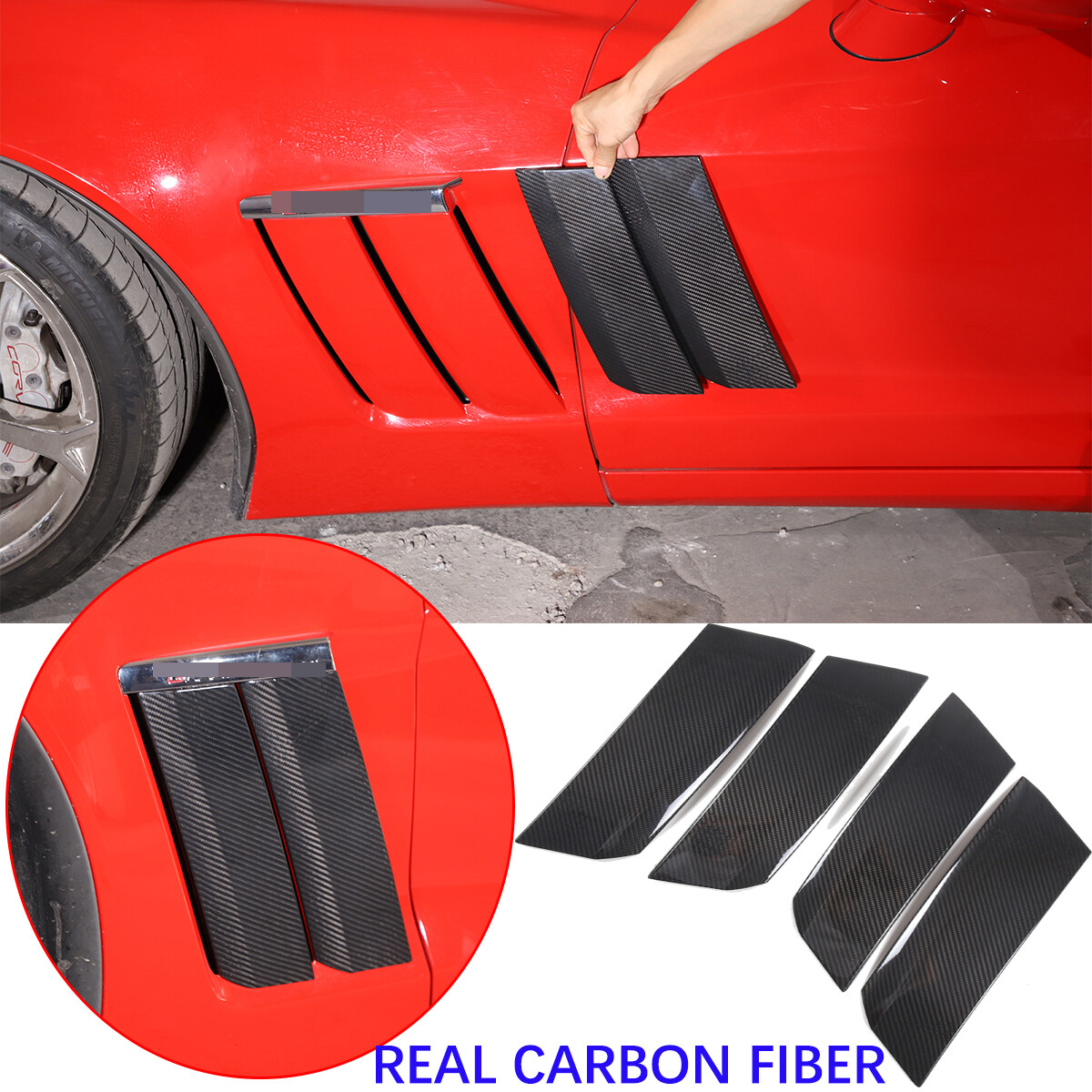 Real Carbon Fiber Side Fender Vents Panel Trim Kit For Corvette C6 2005 ...