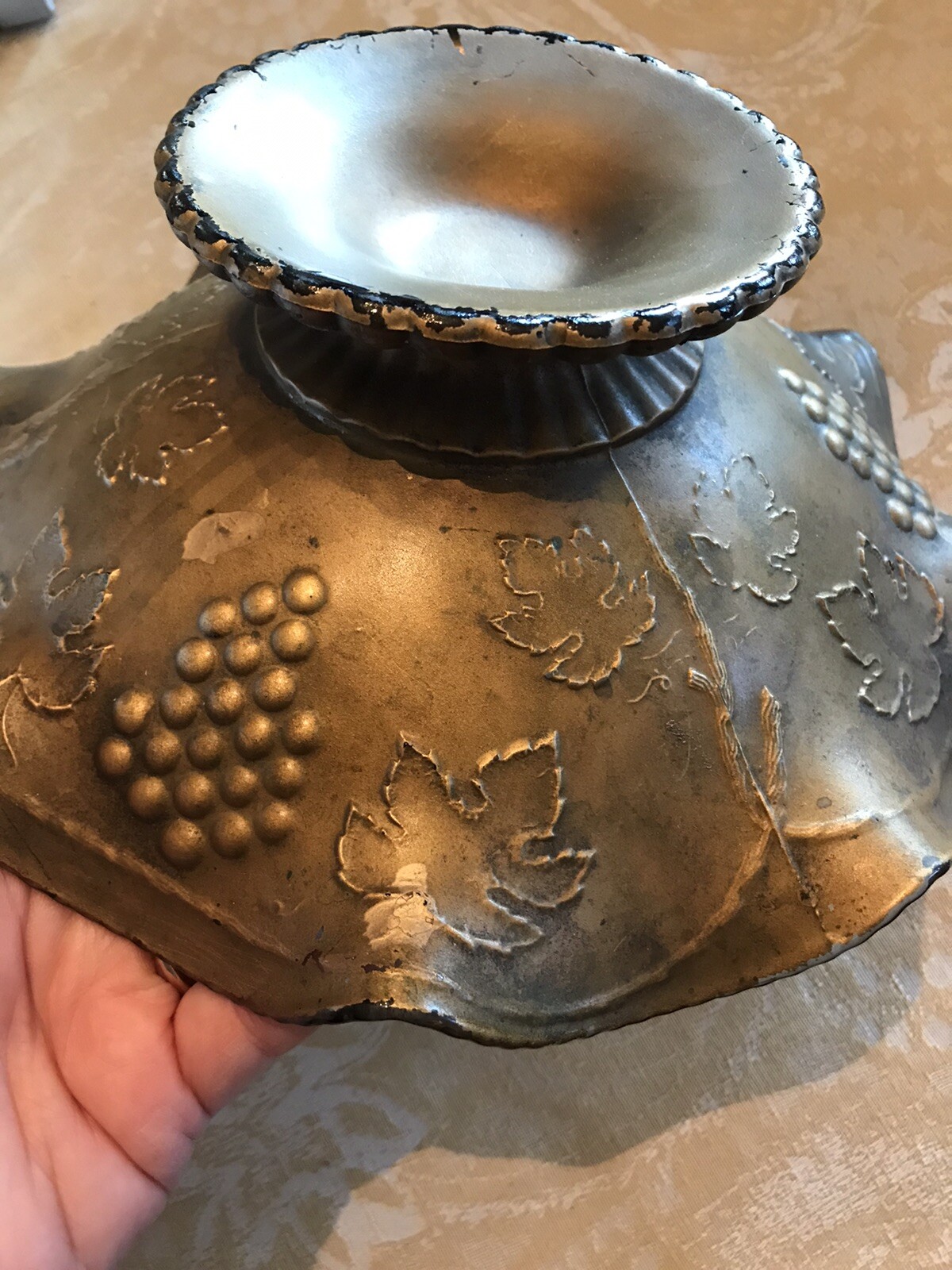 Vintage GOOFUS GLASS Large Footed BOWL DISH Red ROSES Gold SAWTOOTH 9 3 ...