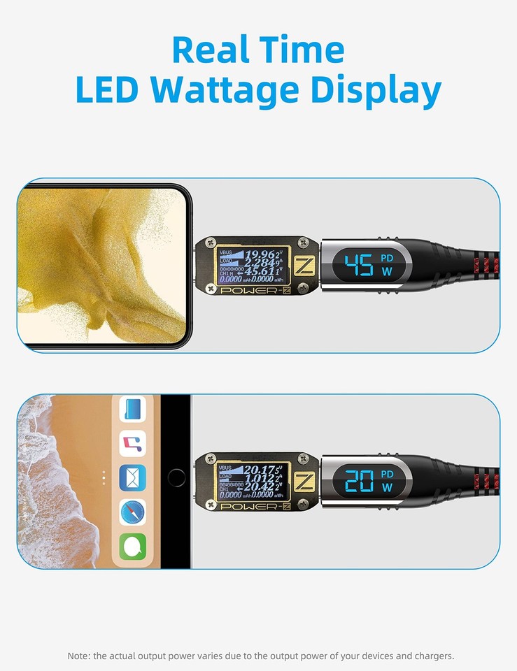 Long USB C to USB C Cable 10ft, 100W 5A USB C Cable with LED Display ...
