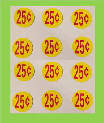 12 Price Stickers VENDING MACHINE CANDY STICKERS LABEL .25 Cent Free ...