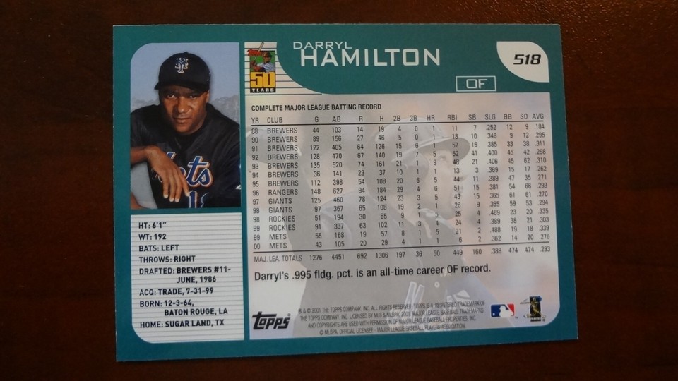 2001 TOPPS # 518 DARRYL HAMILTON BASEBALL CARD | eBay
