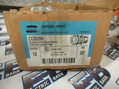 Crouse Hinds CGB296, (1) BOX OF (10) 3/4" Cord and Cable Fittings - NEW ...