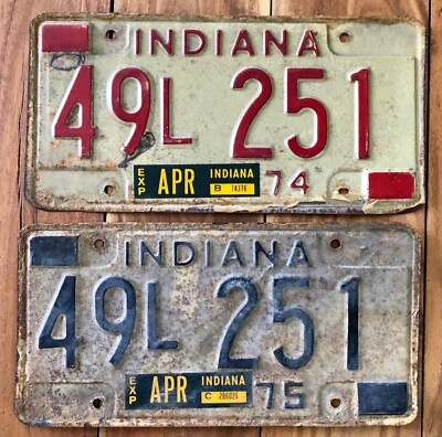 Lot of 2 Vintage Indiana 1974 & 1975 Vehicle License Plates 49L251 | eBay