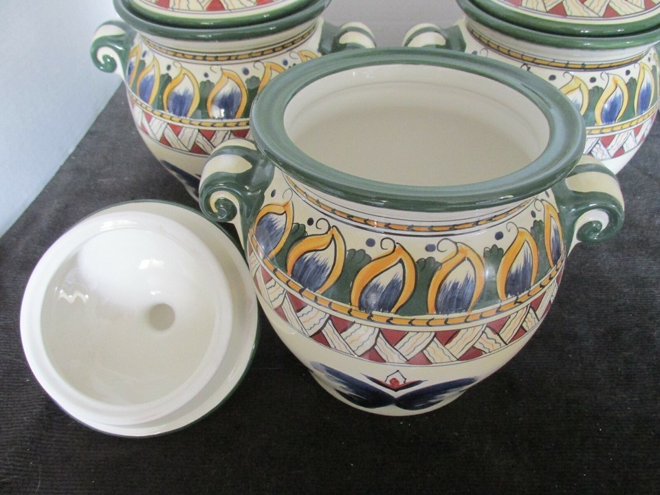 3 PCS DERUTA HP TABLETOPS BLUE GREEN FEATHER 8"W X 9"H CANISTER SET | eBay