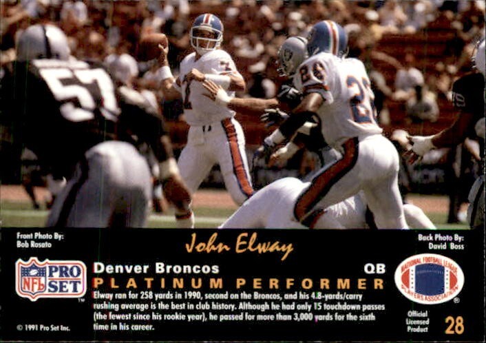 John Elway 1991 Pro Set Platinum Card #28 | eBay