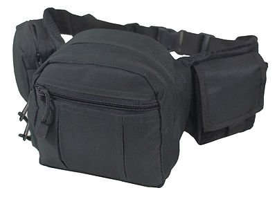 3 Pouch Tactical Waist Utility Pack Black - Army Airsoft Canvas Day Bum ...