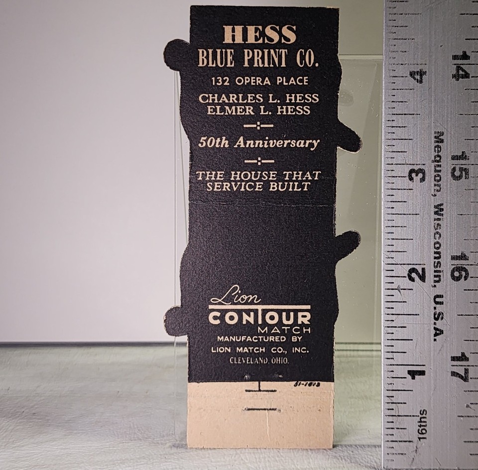 Hess Blue Print Co 50th Anniversary 1952 Vintage Design Matchbook | eBay