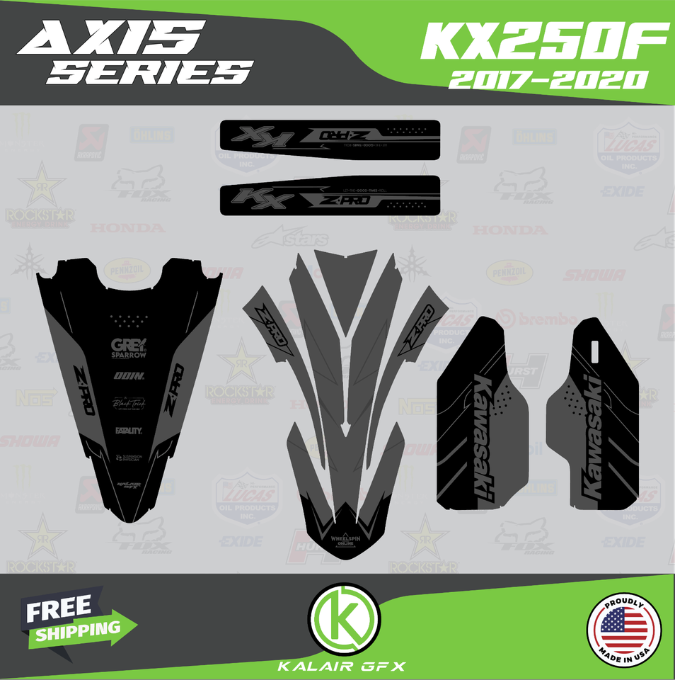 Graphics Kit for Kawasaki KX250F (2017-2020) KX 250F Axis Series ...
