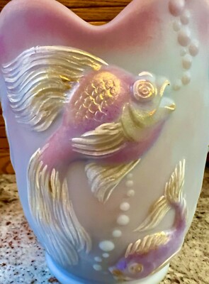 RARE Fenton*BLUE BURMESE ATLANTIS KOI FISH VASE**Original Design FAGCA ...