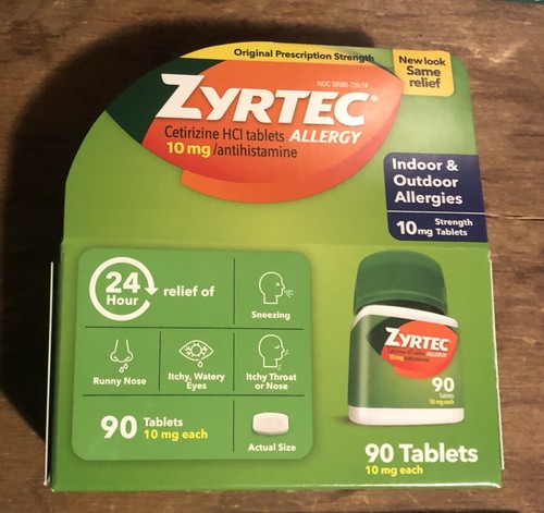 Zyrtec 10 mg 24 Hour Allergy Relief Tablets 90 ct Antihistamine EXP 10/ ...