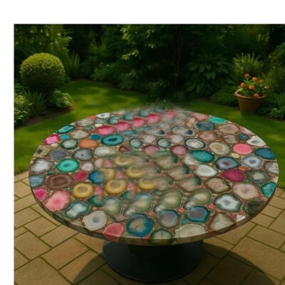 Mixed Agate Stone Coffee Table – Natural Gemstone Top, Luxury Crystal ...