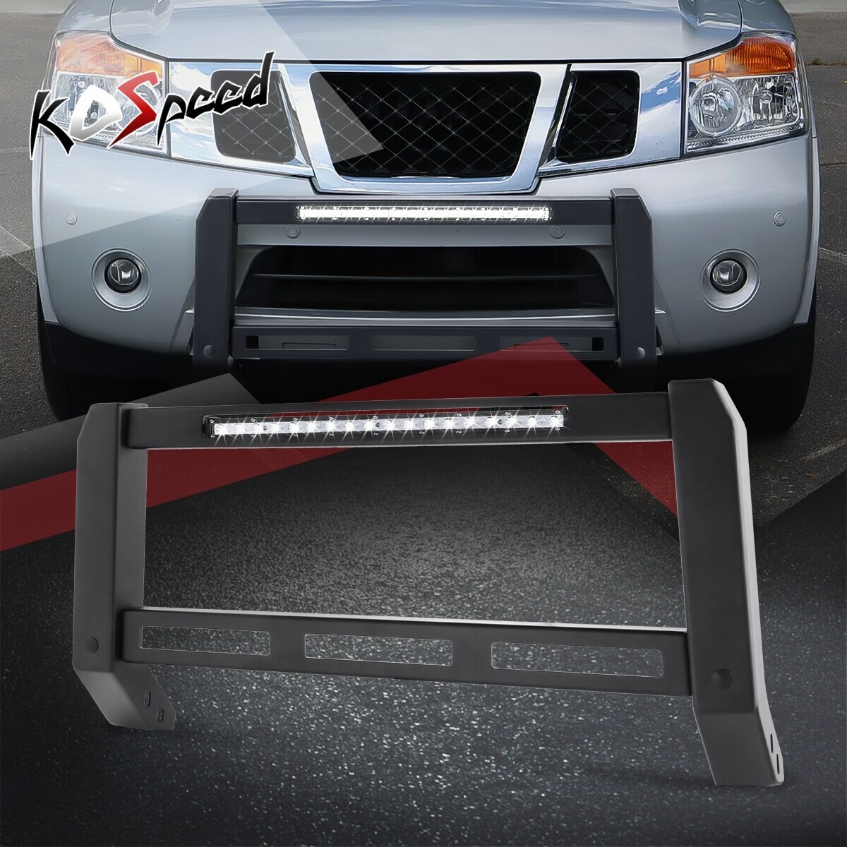 J2 Bull Bar Grille w/LED Light Textured Steel for Nissan Titan Armada ...