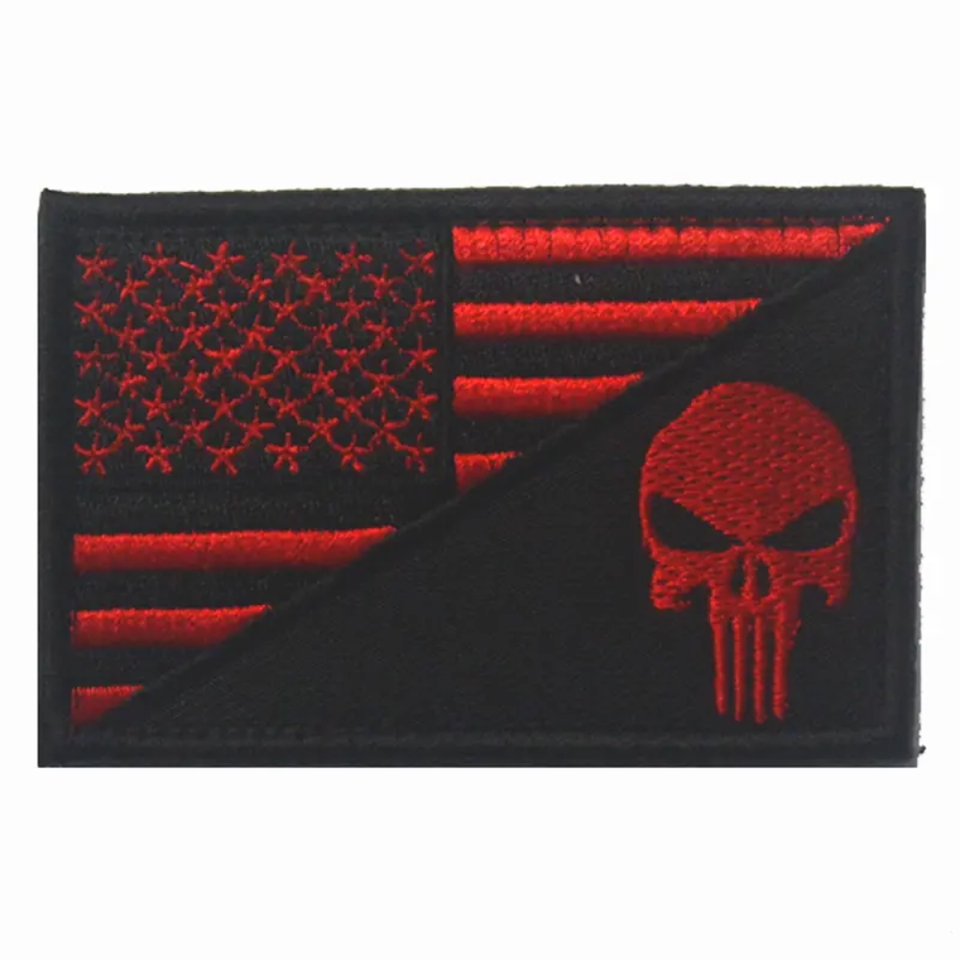 USA FLAG Skull Punisher Tactical Patch Army Marines Morale Hook and ...