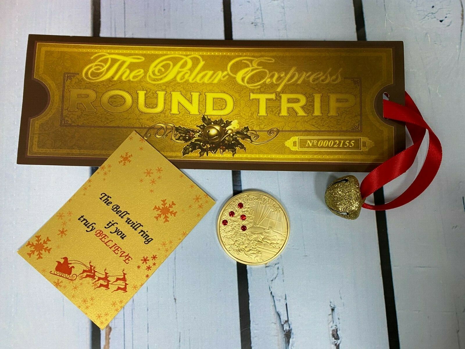 Believe Polar Express Ticket Gold Jingle Bell & Card | eBay