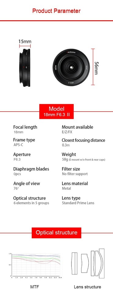 7artisans 18mm F6.3 ii Ultra-thin Mirrorless UFO PanCake Lens For Micro ...
