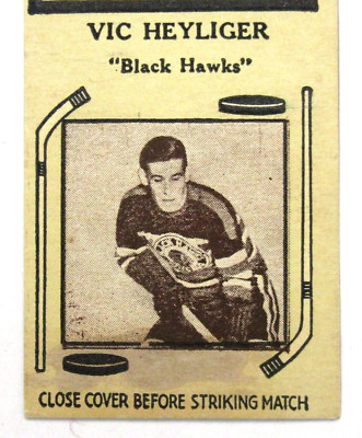 1930's VIC HEYLIGER Black Hawks hockey Diamond Matchbook cover w ...