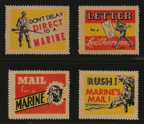SET OF 4 ORIGINAL WWII USMC MARINE CORPS MAIL LABELS / POSTER STAMPS | eBay