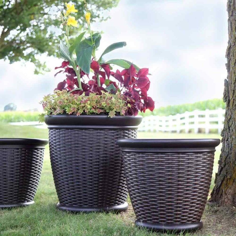 Willow 22 In. round Java Blow Molded Plastic Planter Pack of 2 | eBay