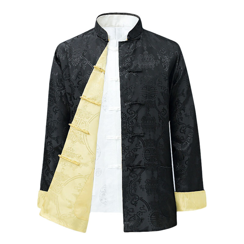 Men Traditional Chinese Tang Suit Reversibe Kung Fu Tai Chi Coat Jacket ...