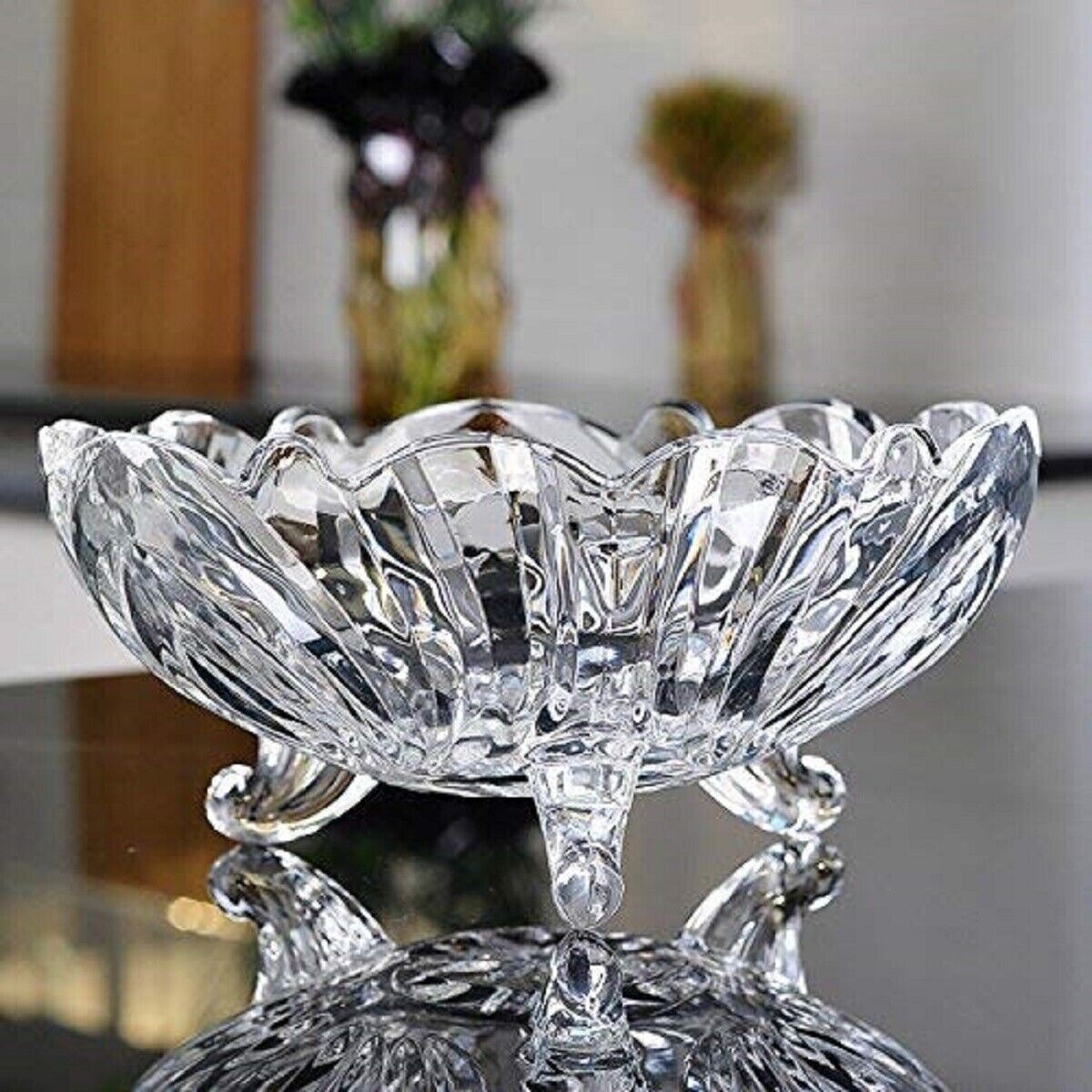 Large Glass Crystal Clear Fruit Bowl Creative Footed Modern Deep Dish ...