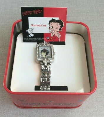 BETTY BOOP Women's Watch with Genuine Crystals Rectangle Pearl Dial New ...