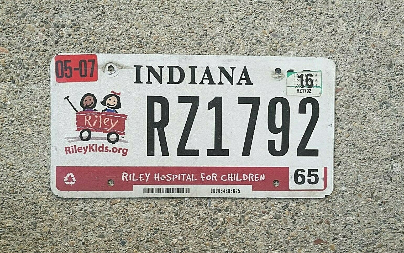 REAL AUTHENTIC INDIANA LICENSE PLATE AUTO NUMBER CAR TAG RILEY HOSPITAL ...