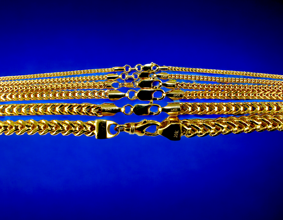 10K Yellow Gold 2mm-5.5mm Franco Box Square Chain Necklace Real Gold 16 ...